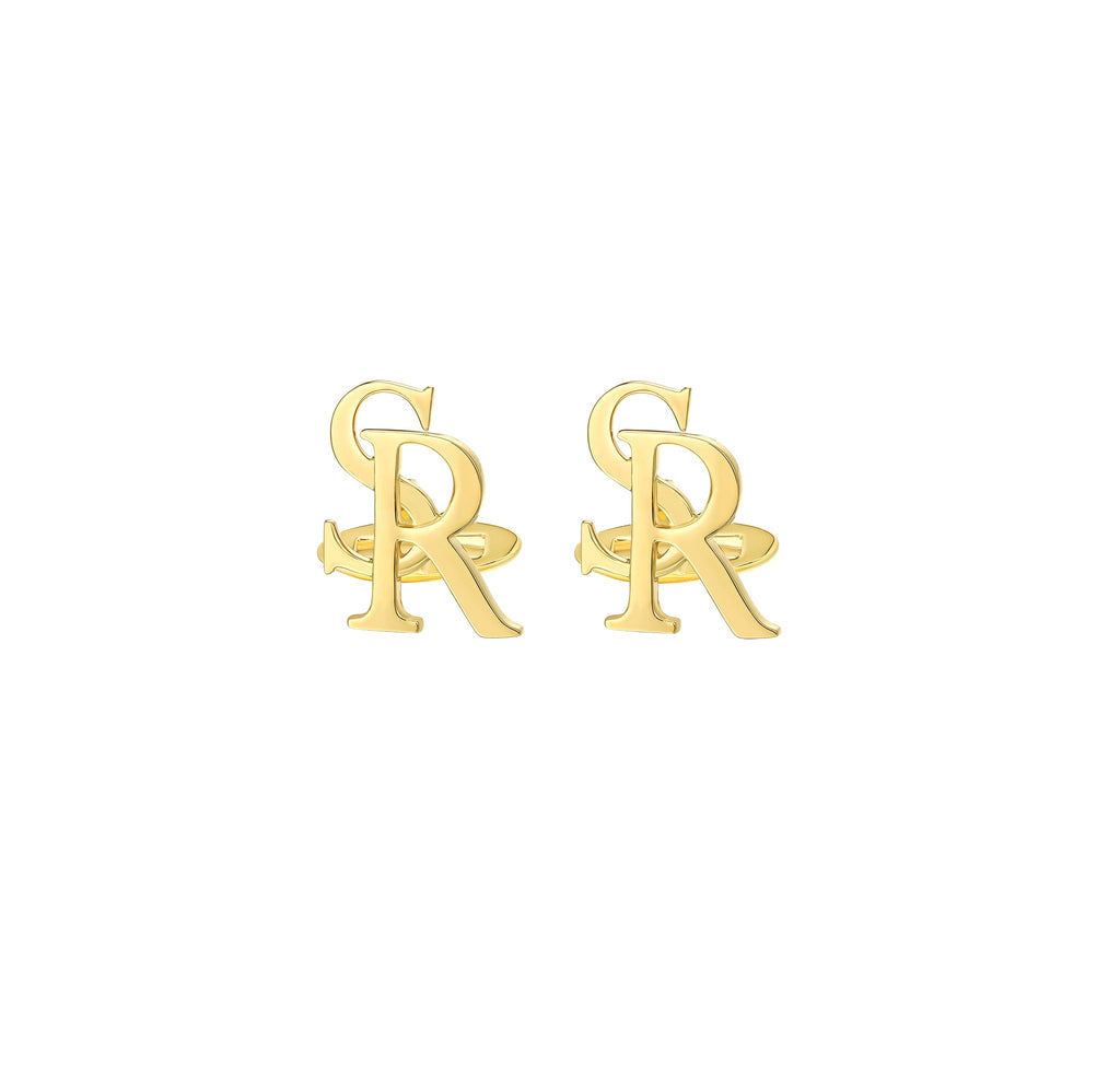 Smiling Rocks Initials Cufflinks with plain Gold