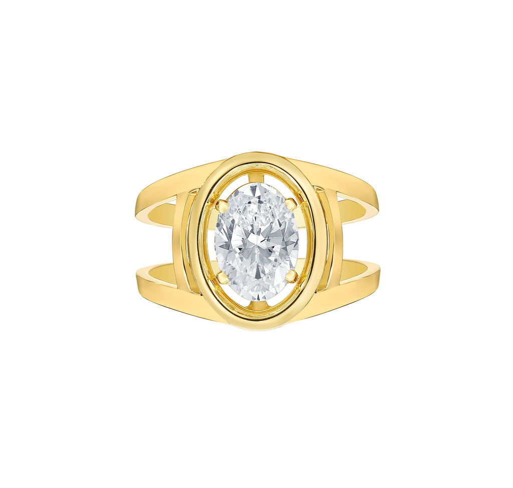 Lab Grown 2.05ct Oval Solitaire Frame Ring R-03744WHT–Smiling Rocks